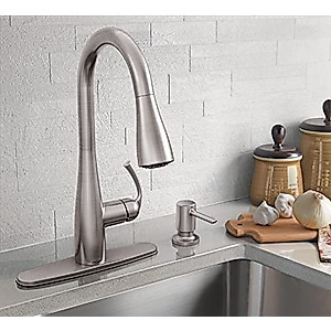 Moen 87014SRS Essie Pull-Down Sprayer Kitchen Faucet in Spot Resist Stainless with Soap Dispenser, Spot Resist Stainless