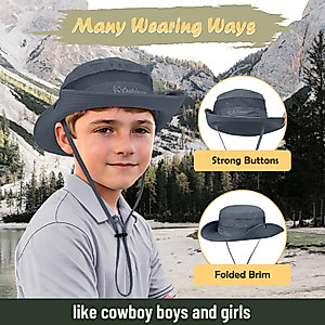 Zando Boys Sun Hat Outdoor Breathable Kids Bucket Hat Boys Girls UPF 50+ Sun Protective Hats for Kids Wide Brim Safari Hat Summer Fishing Camping Hiking Hat Boys Beach Cap Dark Grey 5-13 Years