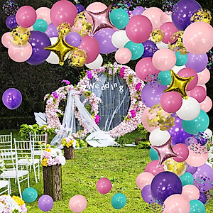 JANEF 151pcs Unicorn Mermaid Balloon Garland Arch Set, Confetti Latex Foil Purple Pink Balloons with 7 Balloon Tools, for Theme Birthday Party Shower Wedding Supplies Decoration