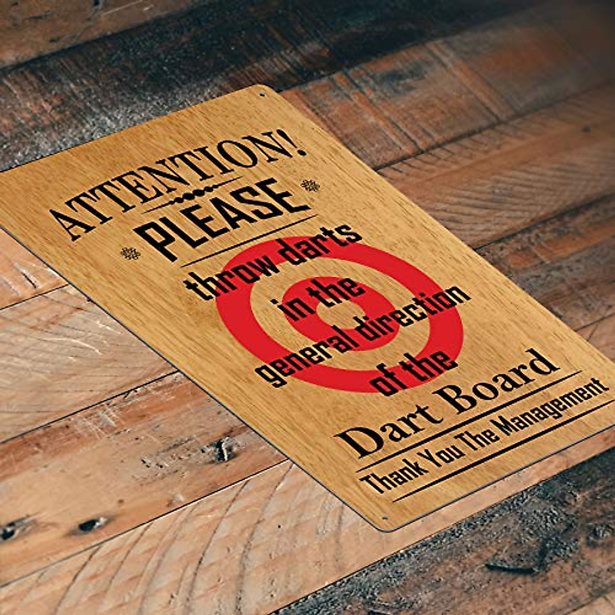 JP's Parcels Tin Sign Man Cave Décor - Metal Signs 12 x 8 in. Attention! Please Throw Darts in The General Direction of The Dart Board Thank You The Management