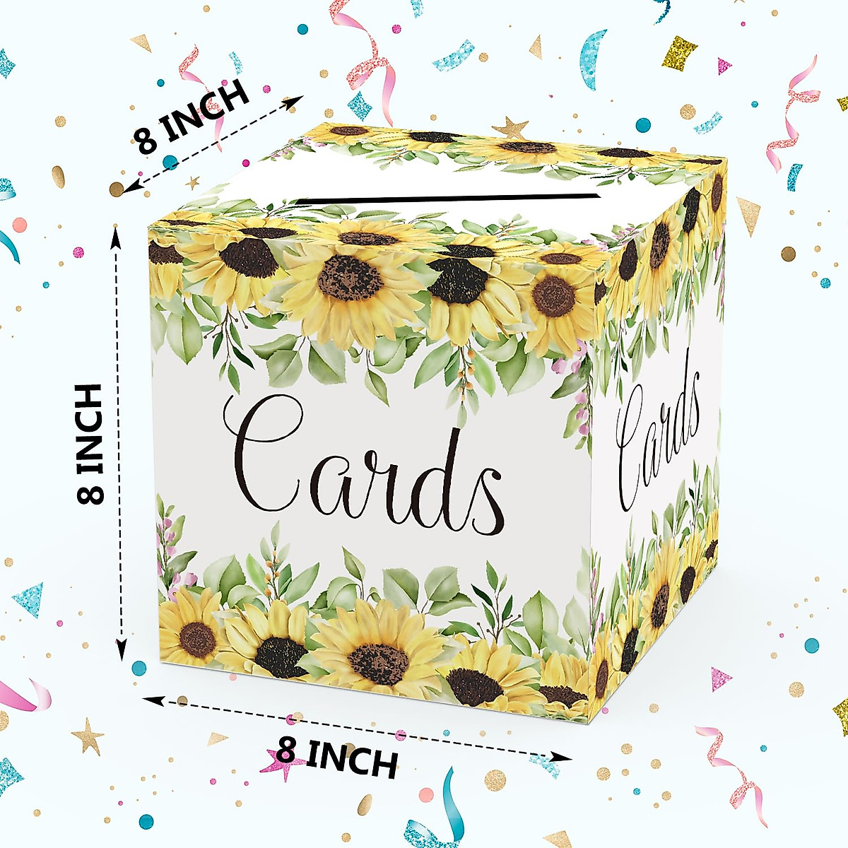 RLCNOT Sunflower Card Box, Gift or Money Box Holder Party Favor Supplies, Floral Card Receiving Box for Birthday, Wedding Engagement, Bridal or Baby Shower Graduation Anniversary 8" Box 1 Count - 007