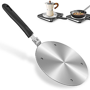 9.45Inch Heat Diffuser Plate for Gas Stove, Stainless Steel Induction Adapter Plate with Removal Handle for Stovetop Glass Cooktop Itallian Coffee Maker Converter (24CM