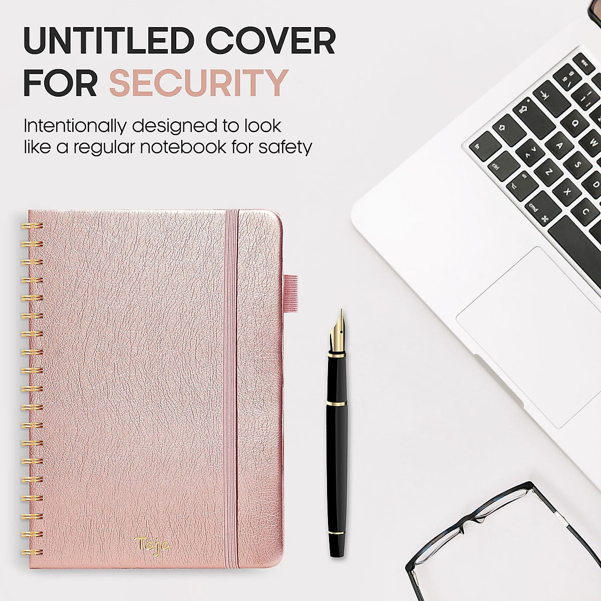 Password Book with Alphabetical Tabs, 5.5" x 6.7" Spiral Password Book, Small Password Books for Seniors, Password Keeper Book to Help You Stay Organized - Rose Gold