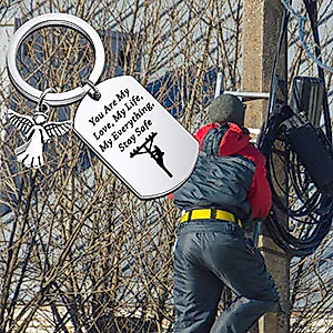FEELMEM Lineman Prayer Keychain Stay Safe Gift from Lineman Wife Girlfriend Lineworker Electric Cable Lineman Be Safe Gifts