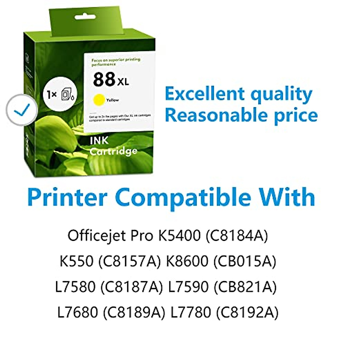 88XL Yellow Ink Cartridge 1-Pack | Replacement for HP 88XL Yellow Ink Cartridge Works with Pro K5300 K5400 K5456z K550 K550dtn K550dtwn K8600 L7380 L7480 L7500 L7550 L7555 L7580 Printer | C9393AN