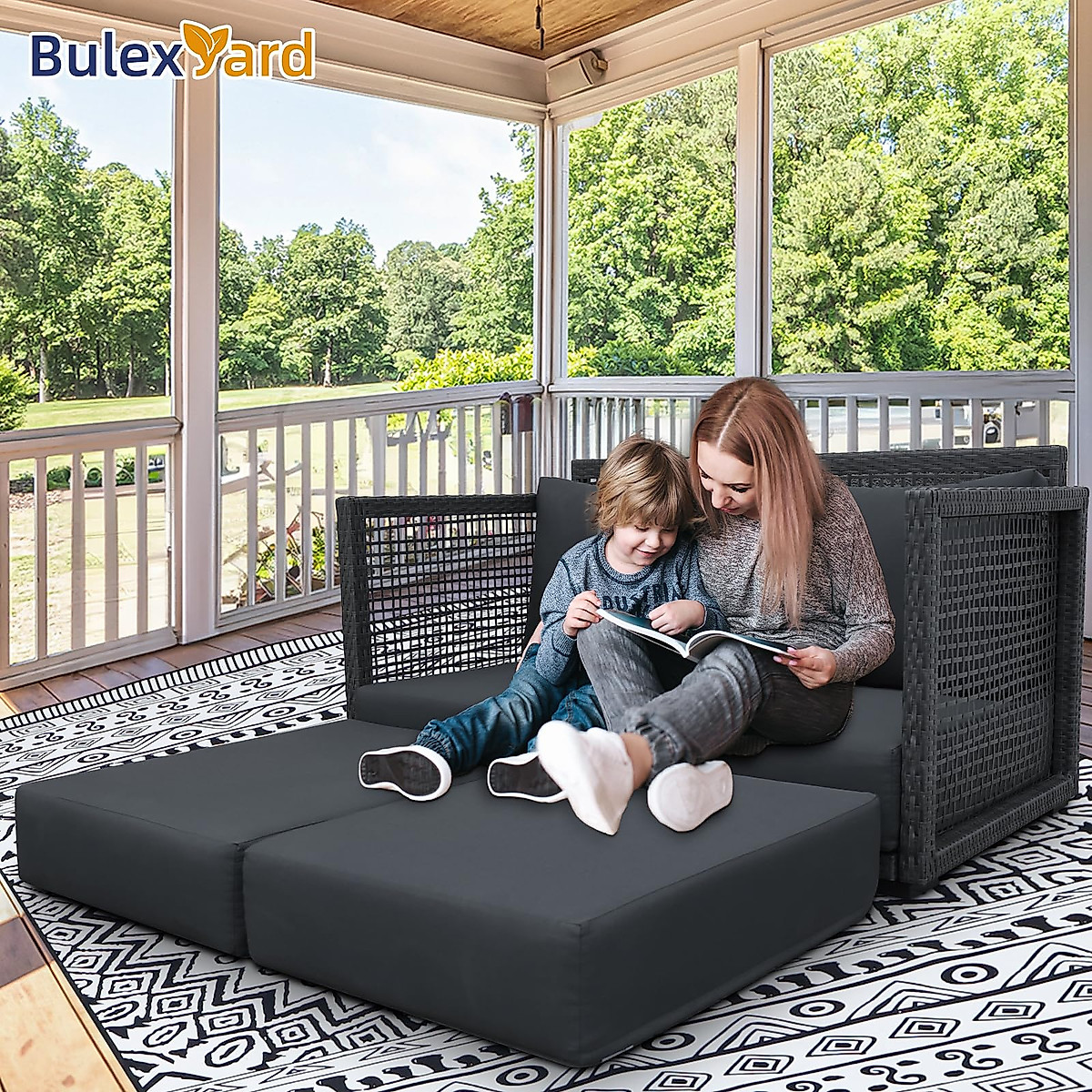BULEXYARD 2 Person PE Rattan Patio Loveseat Sofa with Extra Thick Cushions,Grey Large Modern Luxury 2 Seats Wicker Conversation Sectional Outdoor Furniture Set for Balcony,Deck,Garden