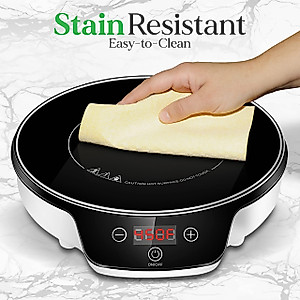 Electronic Plug-in, Flameless Burner Design with Digital Display, 17 Temperature Range, Sensor Touch Controls and Auto Shut Off Function, Portable Single Burner Cooktop