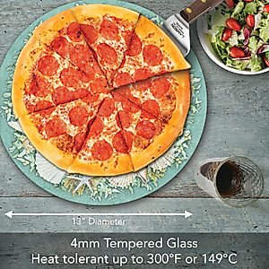 CounterArt Coastal Wreath 4mm Heat Tolerant Tempered Glass Lazy Susan Turntable 13” Diameter Cake Plate Pizza Server