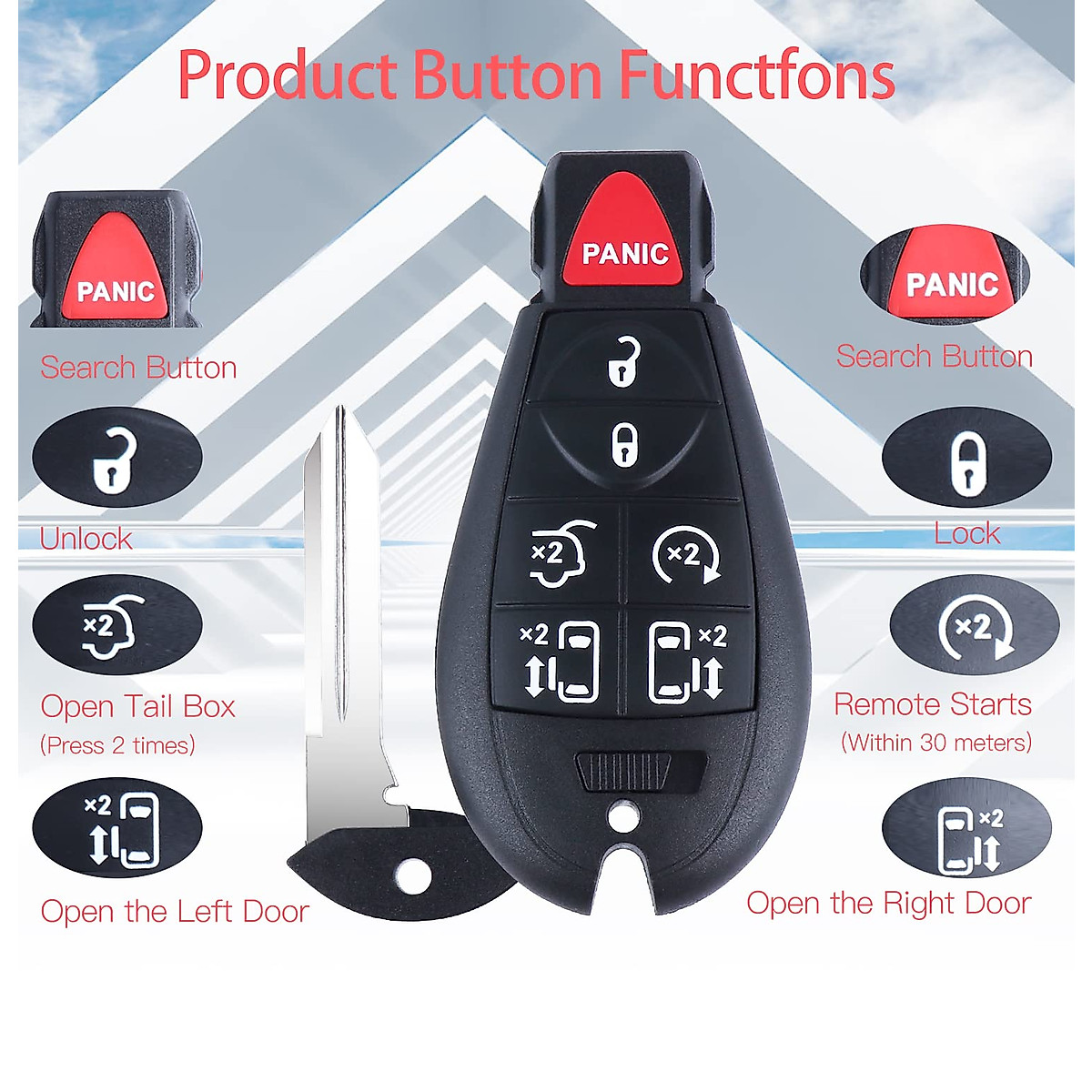 Keyless Entry Replacement Compatible for Chrysler Town and Country Dodge Grand Caravan 2008 2009 2010 2011 2012 2013 2014 2015 2016 2017 2018 Car Remote Control P/N: M3N5WY783X IYZ-C01C