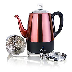 Euro Cuisine PER04 Electric Percolator 4 Cup Stainless Steel Coffee Pot Maker (4 Cup) - Copper Finish