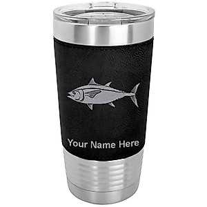 LaserGram 20oz Vacuum Insulated Tumbler Mug, Tuna Fish, Personalized Engraving Included (Faux Leather, Black)