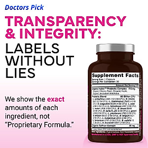 Doctors Pick Fem Pro Probiotics for Women. 17 Clinically Effective Strains for Vaginal, Digestive & Immune Support, Urinary Tract Health, pH Balance and Mood. Organic Prebiotic, 30 Veggie Capsules