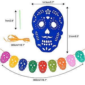 HOWAF 2 Pcs Plastic Papel Picado Mexican Fiesta Banners Day of The Dead Skull Bunting Banner Halloween Dia De Los Muertos Mexicano Banners for Cinco De Mayo Decorations Mexican Party Supplies