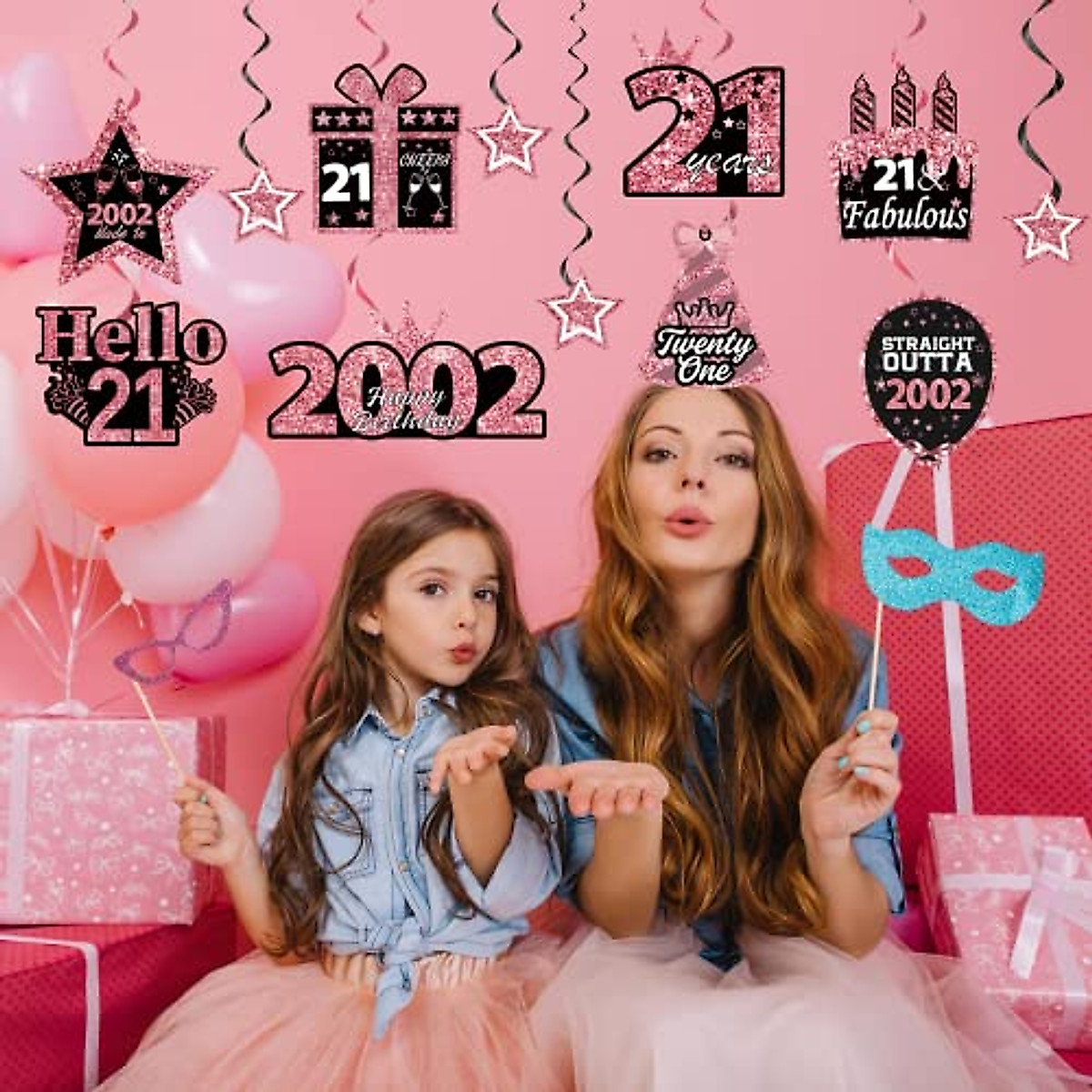 40Pcs Rose Gold 21st Birthday Decorations for Her Hanging Swirls, No-DIY 21st Birthday Decorations Ceiling Streams, Hello 21 Hanging Swirls 21st Birthday Decorations for Her cocomigo