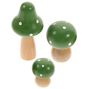 SUPVOX 3pcs Mushrooms Miniature Figurines Mini Wooden Mushrooms Fairy Garden Accessories Flower Pots Micro Landscape Decoration Supplies (Green)