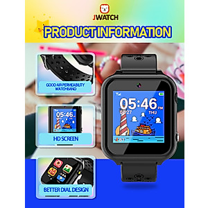 Jwatch Kids Smart Watch Phone Sos with 10 Stories 24 Puzzle Games Pedometer Boys Girls Gift for Birthday Christmas （Black）