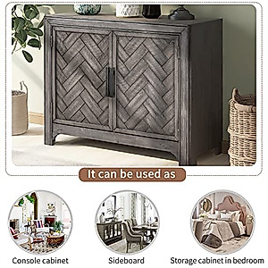 Quarte 40" Accent Storage Cabinet, Wooden Console Table Sofa Table with 2 Adjustable Shelf, Vintage Buffet Sideboard for Entryway/Kitchen/Living Room (Antique Gray+40")