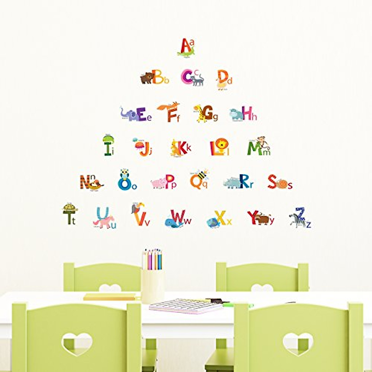 DECOWALL DS-8002 Animal Alphabet Kids Wall Stickers Wall Decals Peel and Stick Removable Wall Stickers for Kids Nursery Bedroom Living Room (Small) Decor