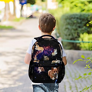 Granbey Galaxy Welsh Corgis Backpack Cute Space Puppies Waterproof College Bag Personalized Laptop Bag Travel Zipper Bookbag Casual Hiking Shoulder Daypack for Men Women Teens
