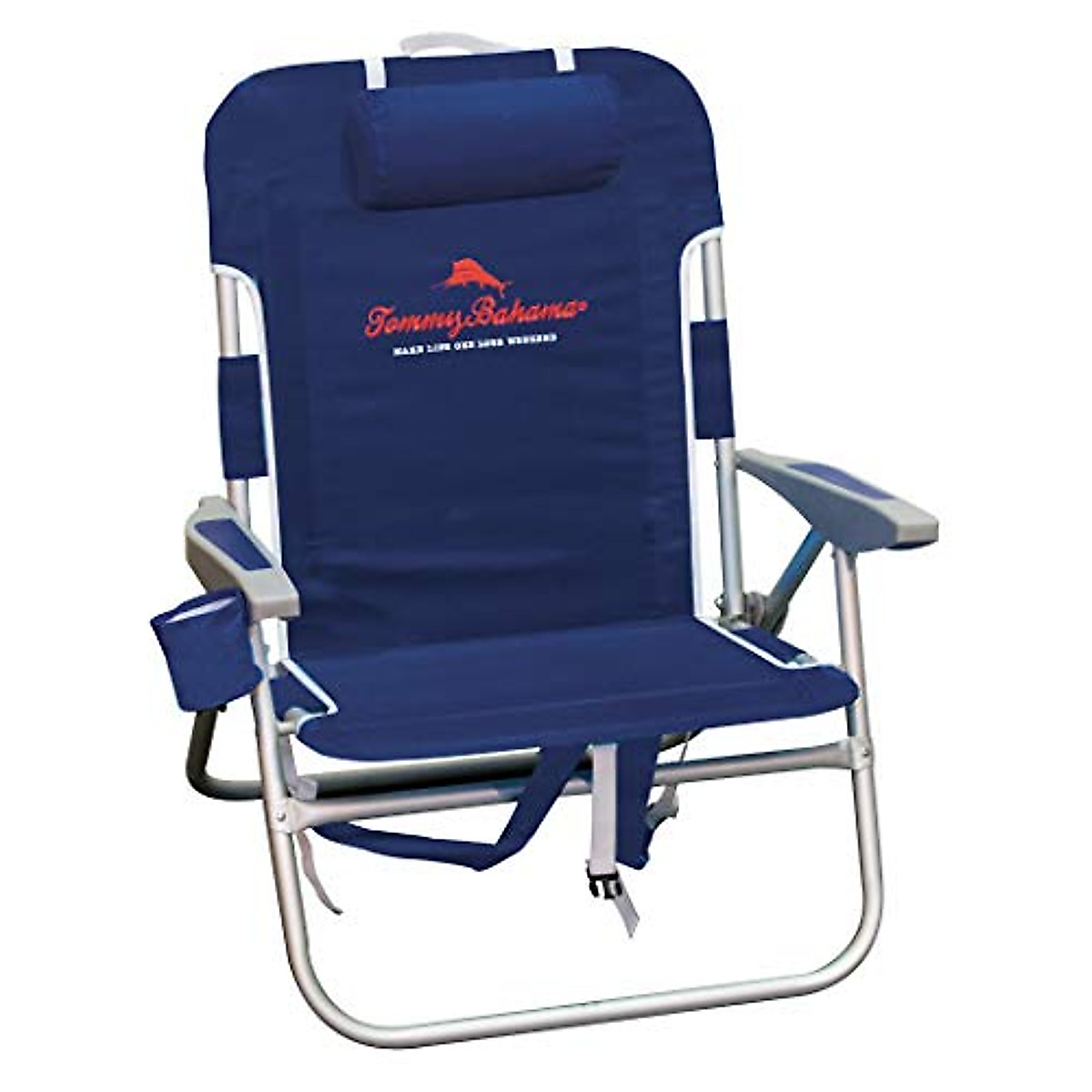 Tommy Bahama Big Boy 4-Position Folding 13" High Seat Backpack Beach or Camping Chair, Aluminum, Navy