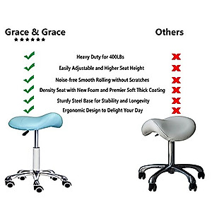 Grace&Grace Professional Saddle Stool Series Hydraulic Swivel Comfortable Ergonomic with Heavy Duty Metal Base for Clinic Dentist Spa Massage Salons Studio