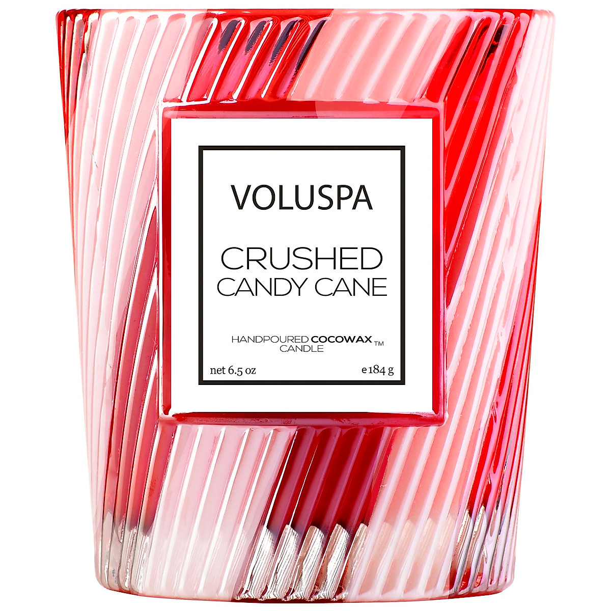 Voluspa Crushed Candy Cane Candle | Classic Boxed Candle | 6.5 Ounces | 40 Hour Burn Time | All Natural Wicks and Coconut Wax for Clean Burning | Vegan | Non-Toxic