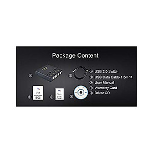 eKL USB Switch Selector 4 Computers in Sharing 2 USB Devices Out Controller USB 2.0 Peripheral Switcher Box Hub for Mouse Keyboard PCs Scanner Printer with Button Swapping and 4 Pack USB A to B Cable