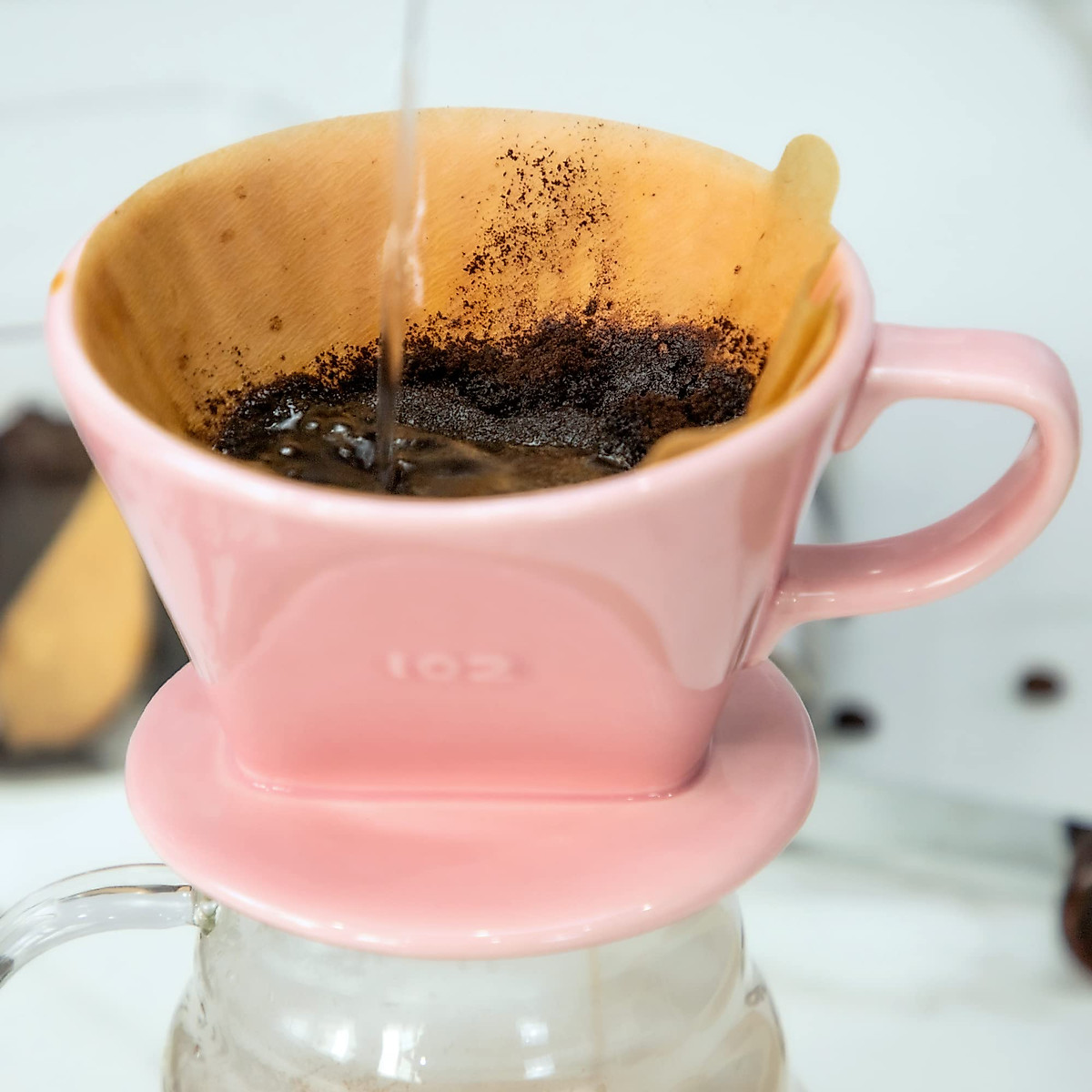 LHUKSGF Pour Over Ceramic - Coffee Dripper Ceramic Coffee Maker with 3 Holes Flat Bottom, Porcelain Slow Filter Cone for Travel, Camping, Office, Home, Coffee Maker Brew