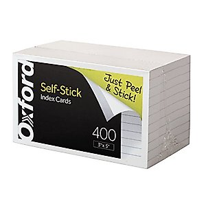 Oxford Self-Stick Index Cards, 3 x 5 Inch, Ruled, White, Premium Weight Paper, 400 Pack (61400A)