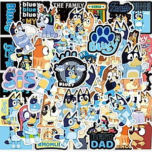 50 Cartoon Stickers Colorful Aesthetic VSCO Vinyl/PVC Waterproof Decals for Water Bottle, Hydroflask, Guitar, Luggage, Phone, Case, Laptop, Skateboard, Gift for Kids, Teens, Boys and Girls (Blue)