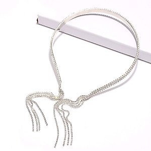 CENAPOG Crystal Tassel Headband for Women Sparkly Rhinestone Fake Earrings Hair Chain Hairhoop Wedding Bridal Bejewelled Hairband for Girls