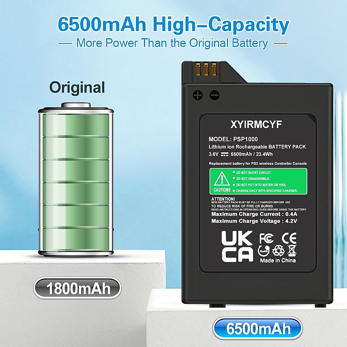 XYIRMCYF 2PCS PSP 1000 Battery (2024 New Upgrade), 6500mAh New 0 Cycle High Capacity Battery for Sony PSP 1000 PSP-110 PSP-280 Console