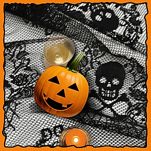 OWENIE Halloween Tablecloth, Skull Lace Fabric Tablecloths with Tassel, Black Pumpkin Table Cloths Table Cover for Rectangle Tables for Parties Gothic Halloween Home Decorations, 52x52 Inch
