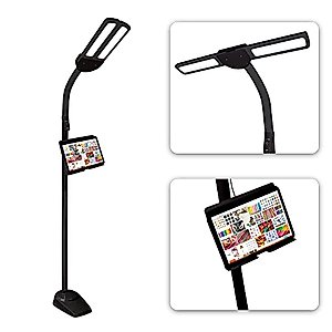 OttLite Dual Shade LED Standing Floor Lamp with Adjustable Stand - Wide Range of Illumination with Built-in 2.1A USB Charging Port and Flexible Neck - 4 Brightness Settings for Reading & Studying