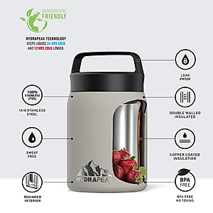 Hydrapeak 18 oz Insulated Food Thermos Hot and Cold, Soup, Vacuum Insulated Jar, Stainless Steel, for Office, Outdoor (Stone)