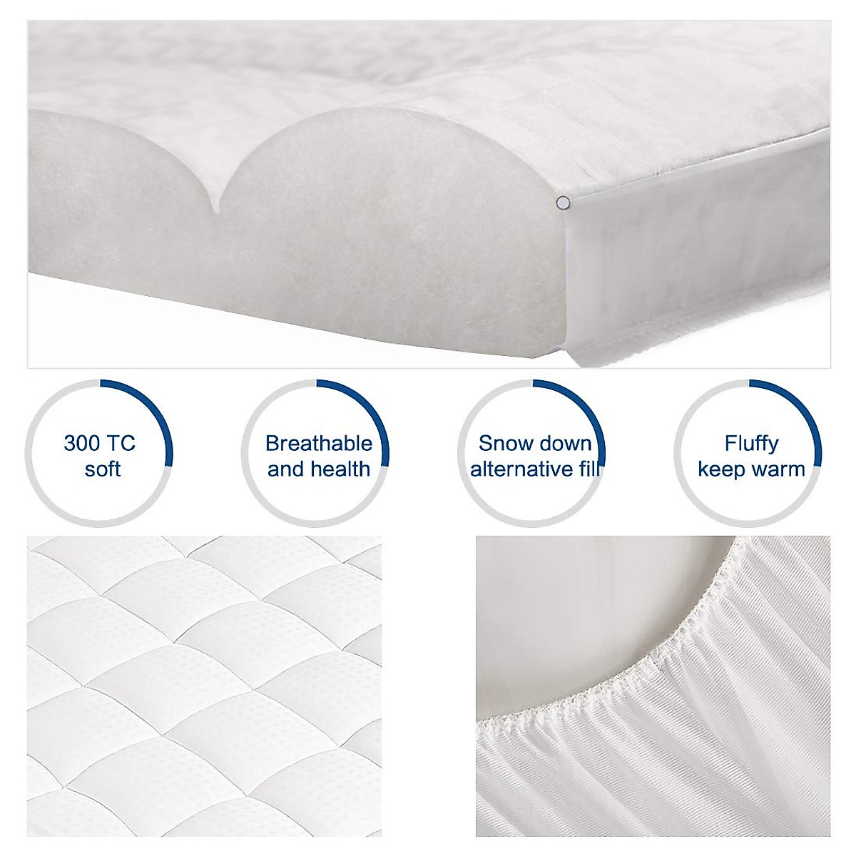 Abakan King Mattress Pad Cover Pillow Top Down Alternative Fill Cotton Top Cooling Breathable Soft Mattress Topper Fitted 8"-21" Deep Pocket