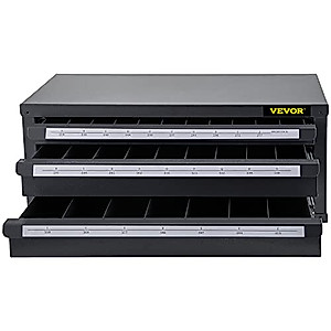 VEVOR Drill Bit Dispenser Cabinet, Three-Drawer Drill Bit Dispenser, Drill Bit Organizer Cabinet Cold Rolled Steel, 27-Compartment Drill Dispenser Organizer Cabinet Holder for Letter Sizes A to Z