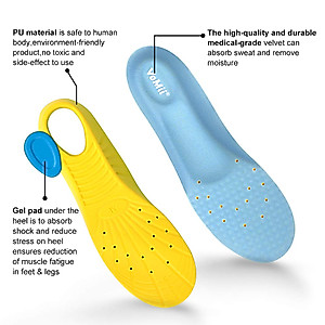 Shoe Insoles for Kids and Women, Memory Foam Insoles, Comfortable Sports Shoe Inserts for Shock Absorption and Relieve Foot Pain, Plantar Fasciitis Arch Support Insoles, S(Women 5-6/ Kids 2-5) Blue