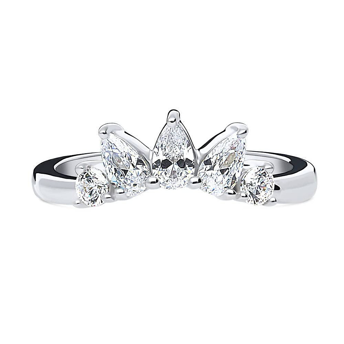 BERRICLE Sterling Silver 5-Stone Wedding Rings Cubic Zirconia CZ Wishbone Curved Band for Women, Rhodium Plated Size 8