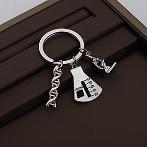 CHOORO Microscope And DNA Double Helix Necklace Science Gift for Laboratory Technologist/Science Student (3 Charm keychain)