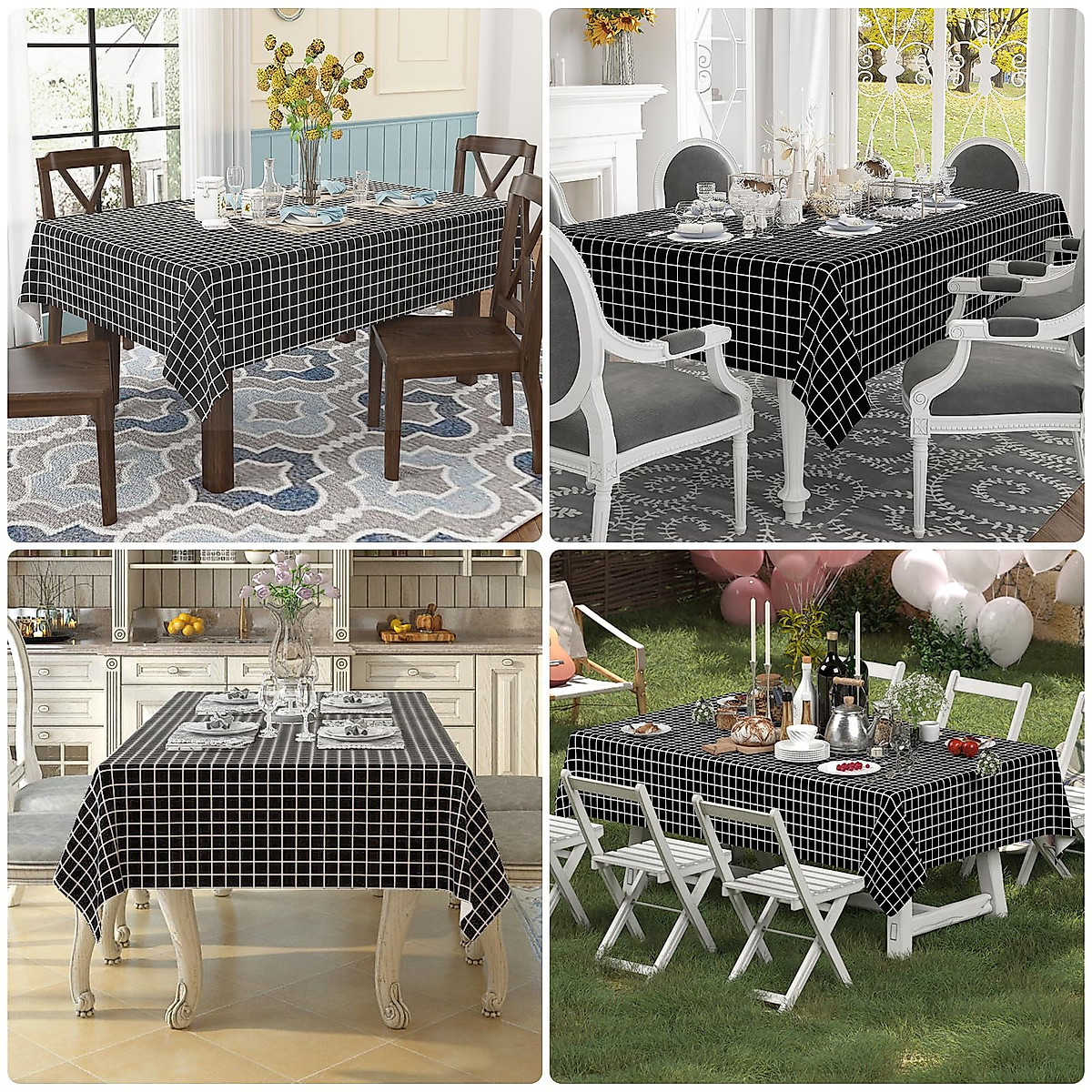 misaya Rectangle Waterproof Fabric Table Cloth, Plaid Stain Proof Polyester Tablecloth, Washable Cloth Table Cover for Dining Room, Kitchen, Outdoor (60" x 84", Black)