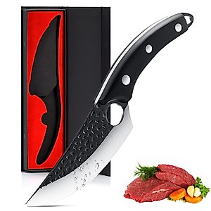 shajwo Viking Knife Meat Cleaver Knife Chef Knives Hand Forged Boning Knife with Sheath Butcher Knives High Carbon Steel Fillet Knife for Kitchen,Camping,Outdoor,BBQ