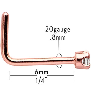 Body Candy 20 Gauge 1/4" at Bend 14k Rose Gold 1.5mm Diamond (0.015 cttw) L-Shaped Nose Ring Nose Stud