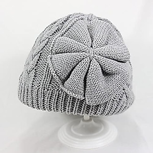 FOUTTUE Hat Winter Knitted Cute Baby Cotton Woolen Hat Girls Warm Bow Baby Kids Hat Children Skis (Grey, One Size)