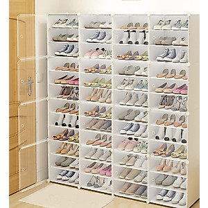 GMSLuu 36 Pack Shoe Storage Box, Plastic Stackable Shoe Organizer for Closet, X-Large Shoe Sneaker Containers Bins Holders with Clear Door, Easy Assembly Shoe Box (12x3 Pack)