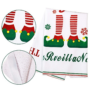 Whaline Christmas Dish Towel Set, White Winter Holiday Kitchen Dishtowels 18" x 28" Oversized Tea Dish Towels for Holiday, Home Decor, Gift-Christmas, 4 Pack