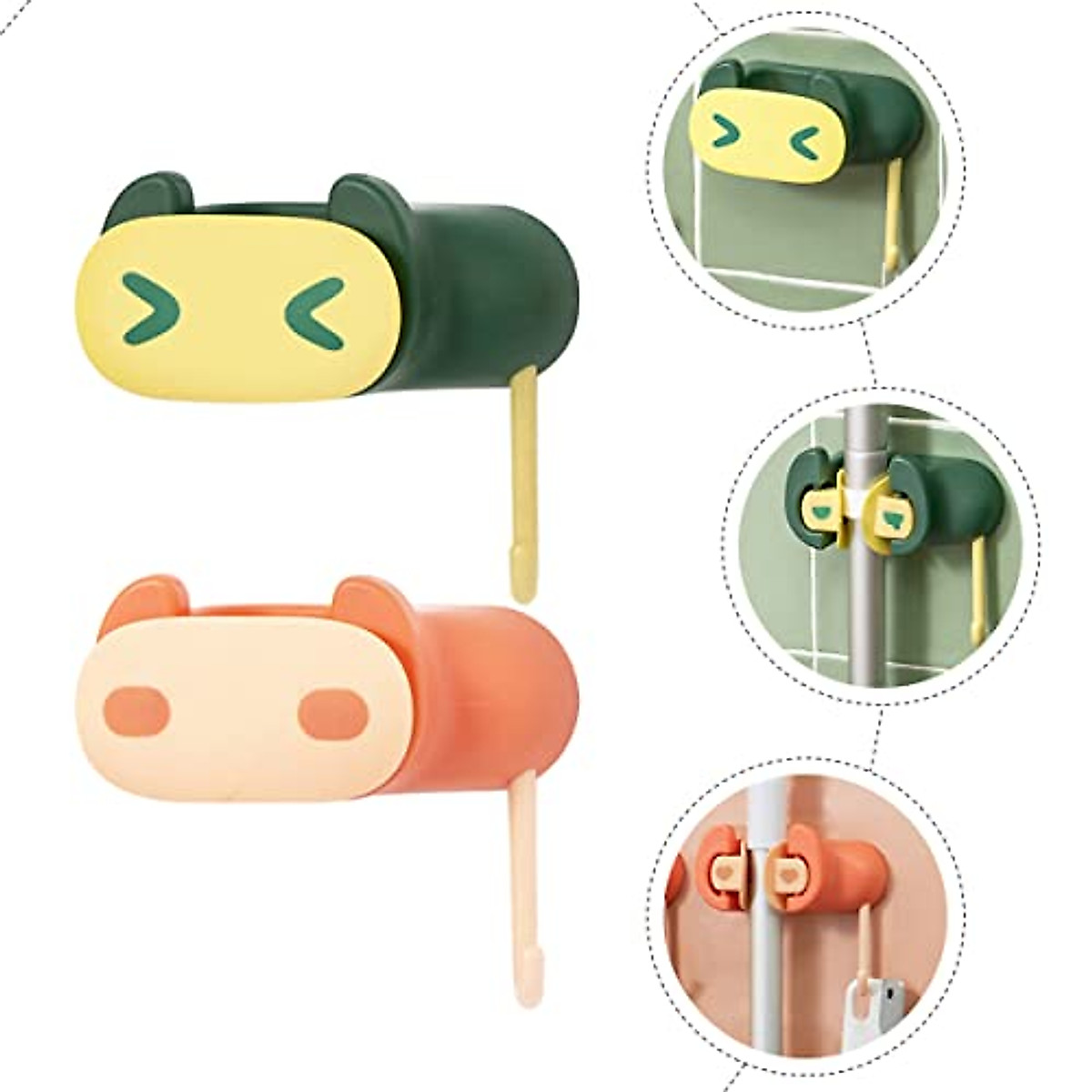 Alipis 2pcs Garage Laundry Kitchen Rack Hanger Hole-Free Duty Broom Hooks Organizers Handle Cartoon Supplies Plastic Holder Hotel Nail Tool Clip Restaurant Hook Garden Mop Punch Rake