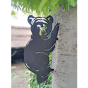 JPTSDBNWMT Outdoor Statue Metal Bear Tree Art Yard Garden Decor Fence Animals Silhouette Art Decoration