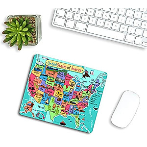 Map of The United States Mouse Pad, Cartoon Fun Facts Geography USA Map Mouse Pad Mouse Mat Square Mouse Pad Non Slip Rubber Base MousePads for Office Laptop, 9.5"x7.9"x0.12" Inch
