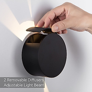 Tubicen Black LED Wall Sconce, Wide/Narrow Beam-Adjustable Sconces Wall Lighting, Indoor LED Dimmable Up and Down Wall Lights for Living Room Bedroom Movie Theater Stairway, 6W, 3000K